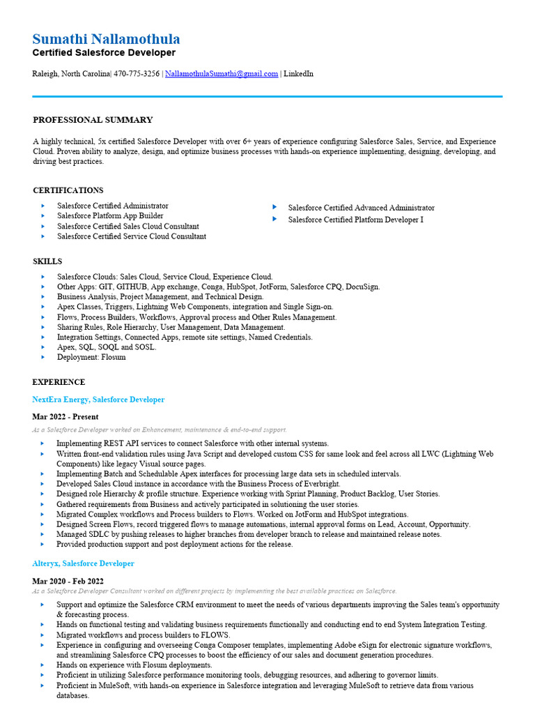 Salesforce Developer Resume Summary | PDF | Cloud Computing | Web Service