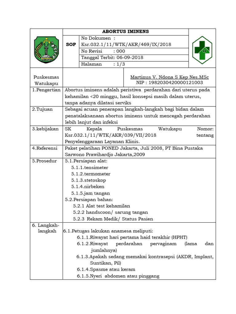 Sop Abortus Iminens | PDF