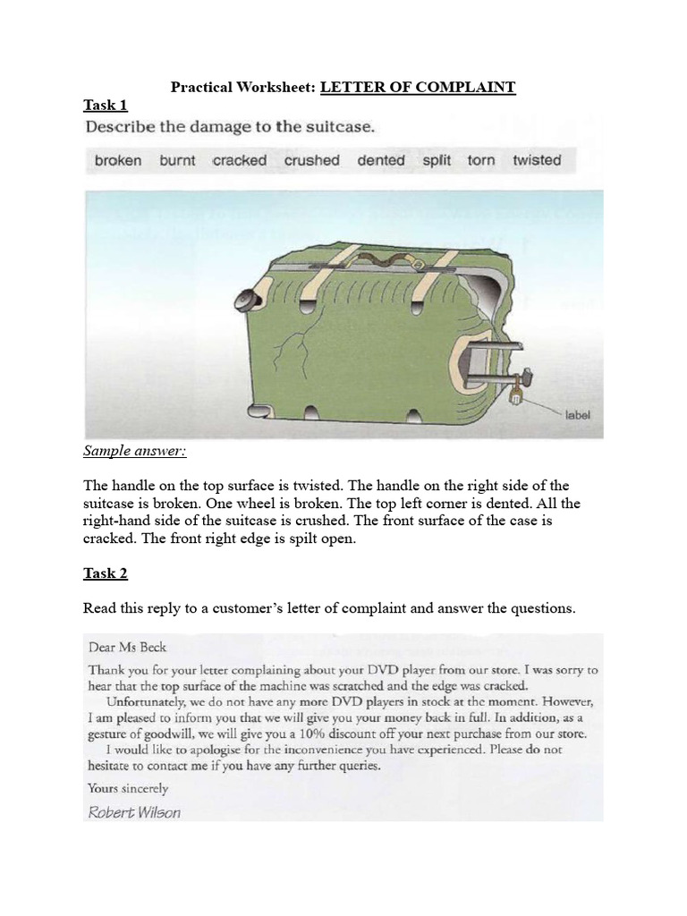 Worksheet Letter of Complaint | PDF