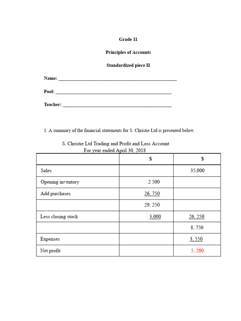 POA STandardized Piece Two | PDF | Balance Sheet | Accounting