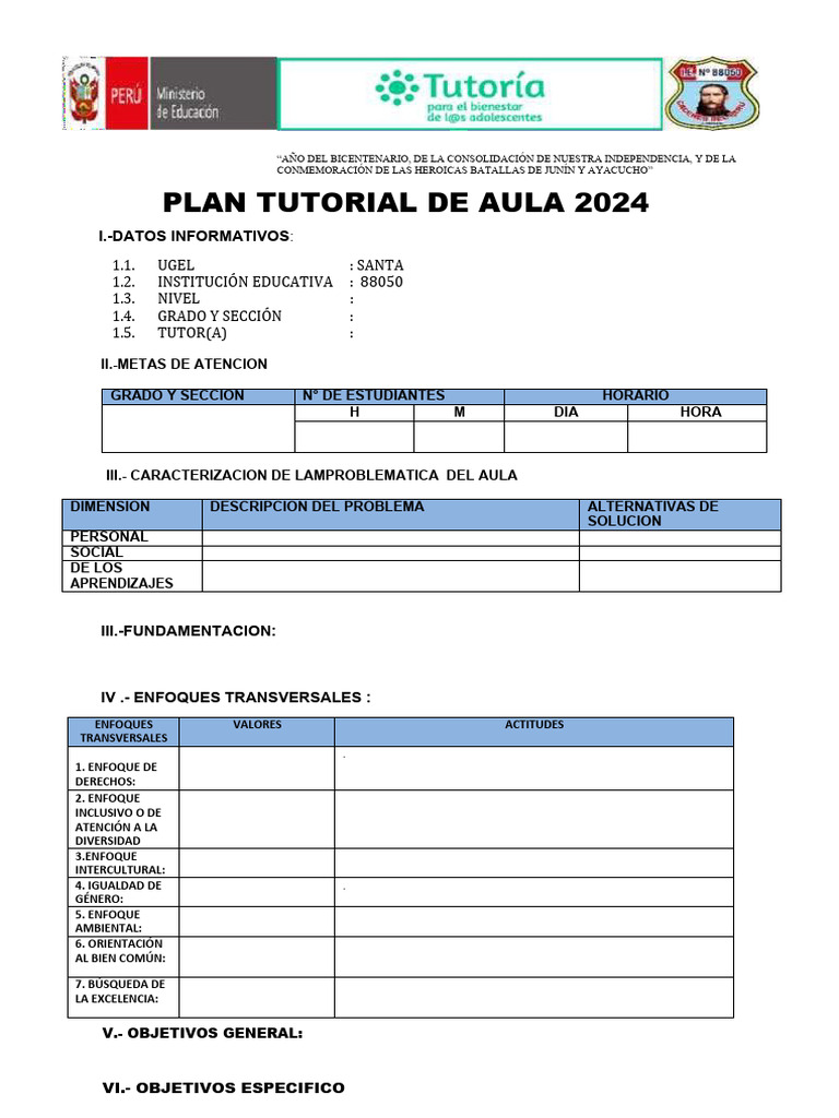 Esquema Plan Tutorial de Aula I.E - 2023 | Descargar gratis PDF | Salón de clases | Internet
