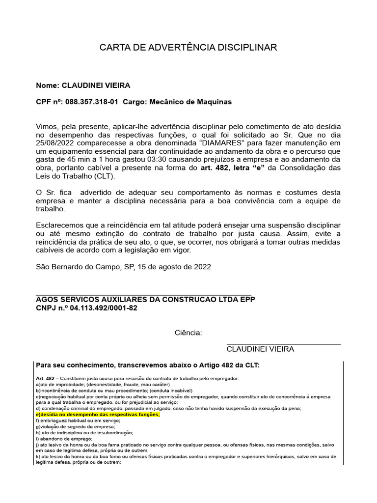 Modelo de Advertencia | PDF | Justiça | Crime e Violência