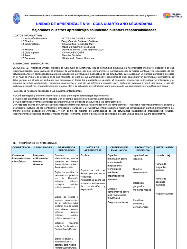 Ua01-Nnuu24 CCSS Cuarto Año | PDF | Aprendizaje | Enseñando