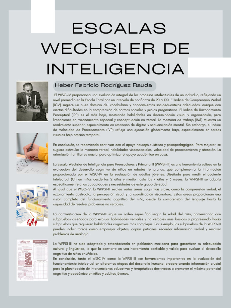 Resumen Escalas Wechsler de Inteligencia | PDF | Inteligencia | Escala de inteligencia para ...
