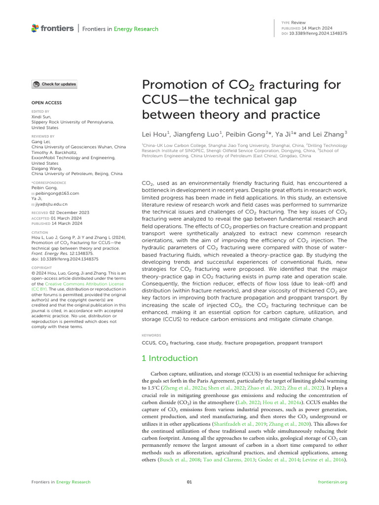 Promotion of Co2 Fracturing For CCUS | PDF | Carbon Capture And Storage | Enhanced Oil Recovery