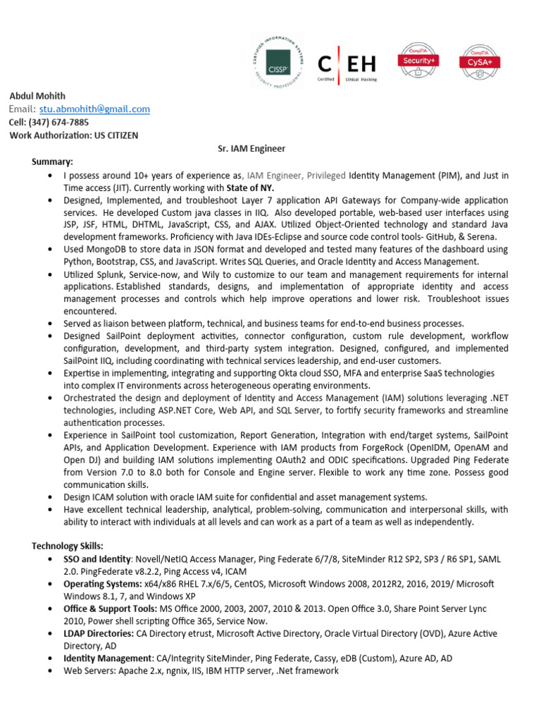 Abdul Mohith IAM Engineer | PDF | Active Directory | Cloud Computing