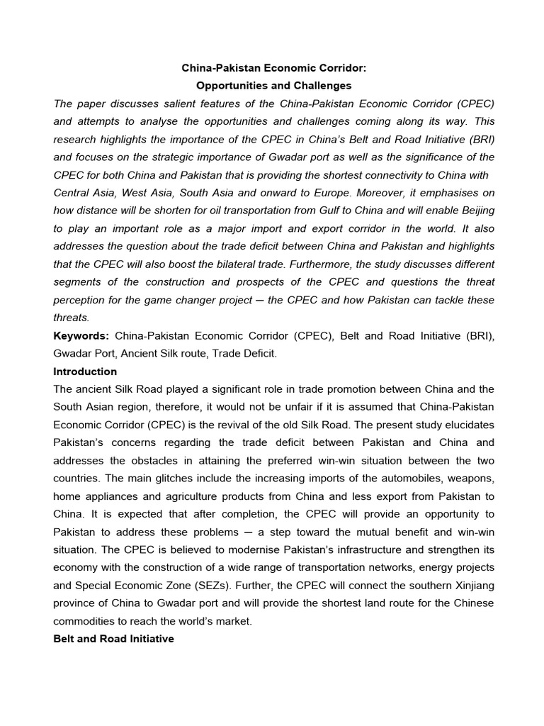 CPEC The Opertunity | PDF | Pakistan | Economies