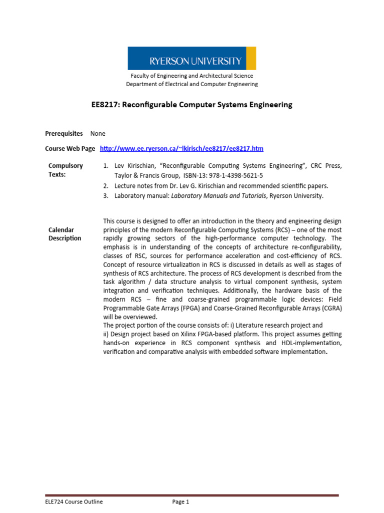 EE8217 Course Outline F2016 (RCS Book) | PDF | Field Programmable Gate ...