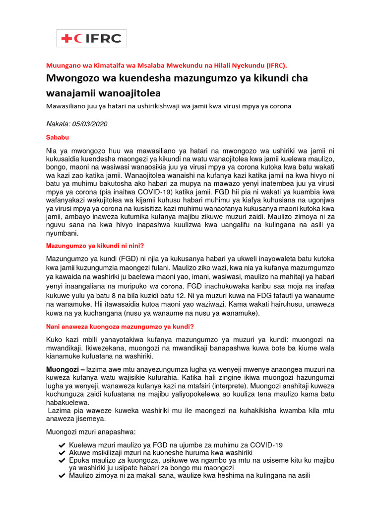 Focus Group Discussion Volunteers Guideline Final SW | PDF