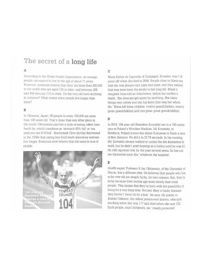 READING 3 The Secret of A Long Life | PDF