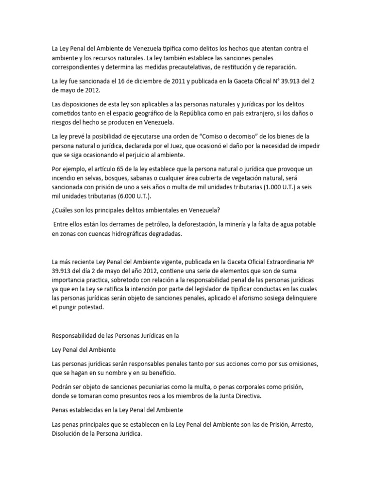 La Ley Penal Del Ambiente | PDF | Derecho penal | Multa (pena)