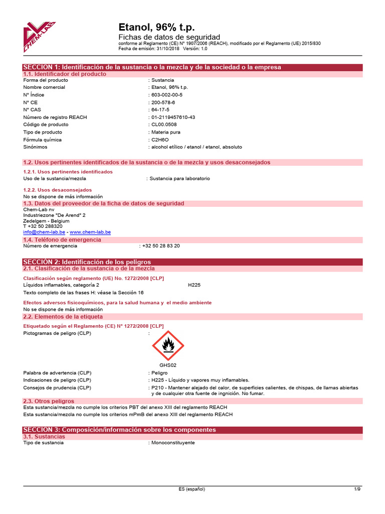 SDS Alcohol | Descargar gratis PDF | Residuos | Solubilidad