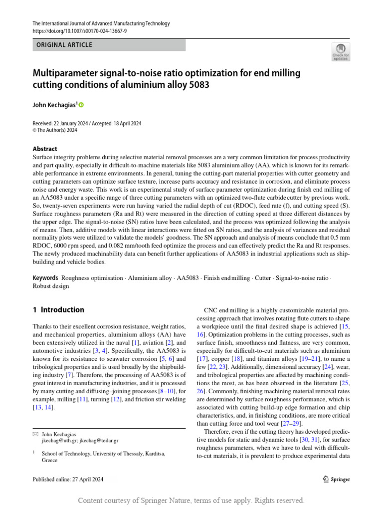 Multiparameter signal-to-noise ratio optimization for end milling ... Multiparameter signal-to-noise ratio optimization for end milling ...