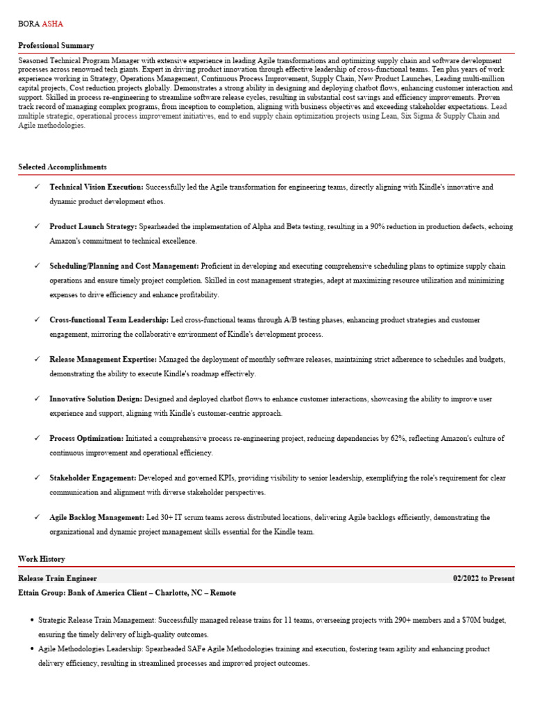 Bora Asha Resume | PDF | Agile Software Development | Supply Chain