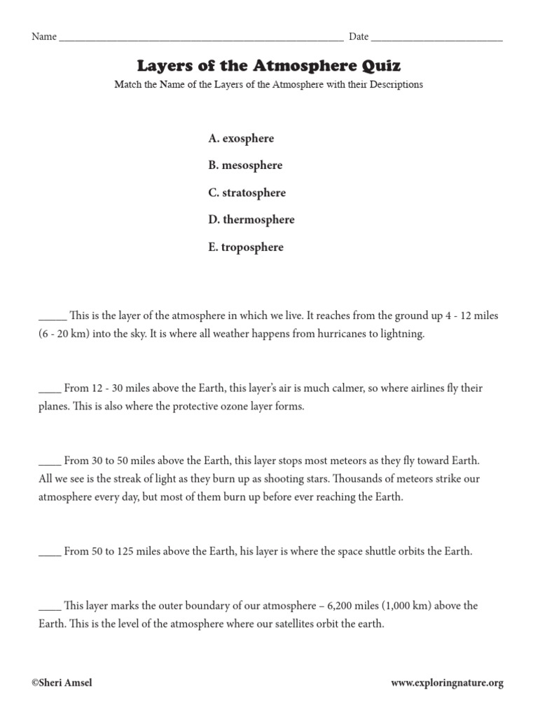 Layers of the Atmosphere Quiz | PDF