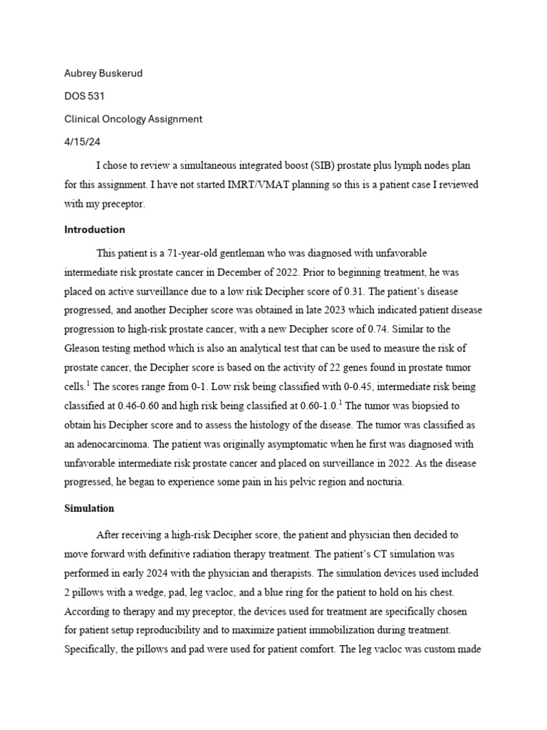 Oncology Student's Case Review | PDF | Prostate Cancer | Radiation Therapy