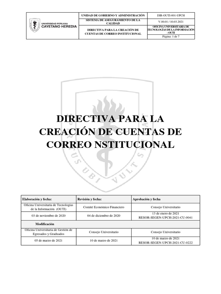 Directiva para Cuentas de Correo UPCH | PDF | Contraseña | Medicina