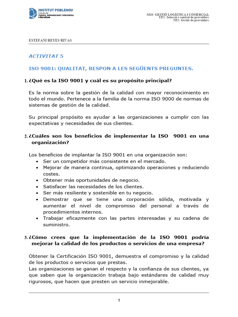 A5 Iso 9001 Pdf Calidad Comercial Sistema De Manejo De Calidad