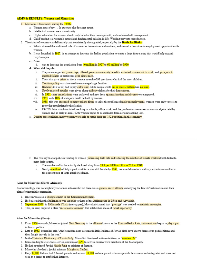 History_ NOTES Mussolini - Google Docs | PDF | Benito Mussolini | Fascism