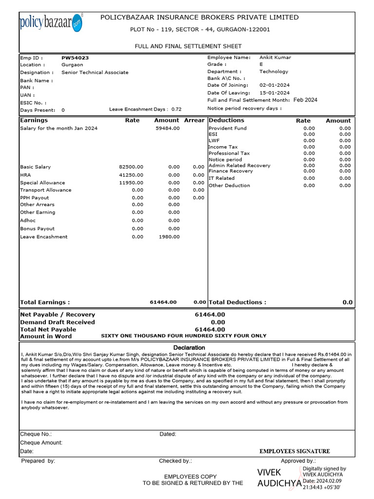 Policybazaar Insurance Brokers Private Limited: Vivek Audichya | PDF | Public Finance | Business