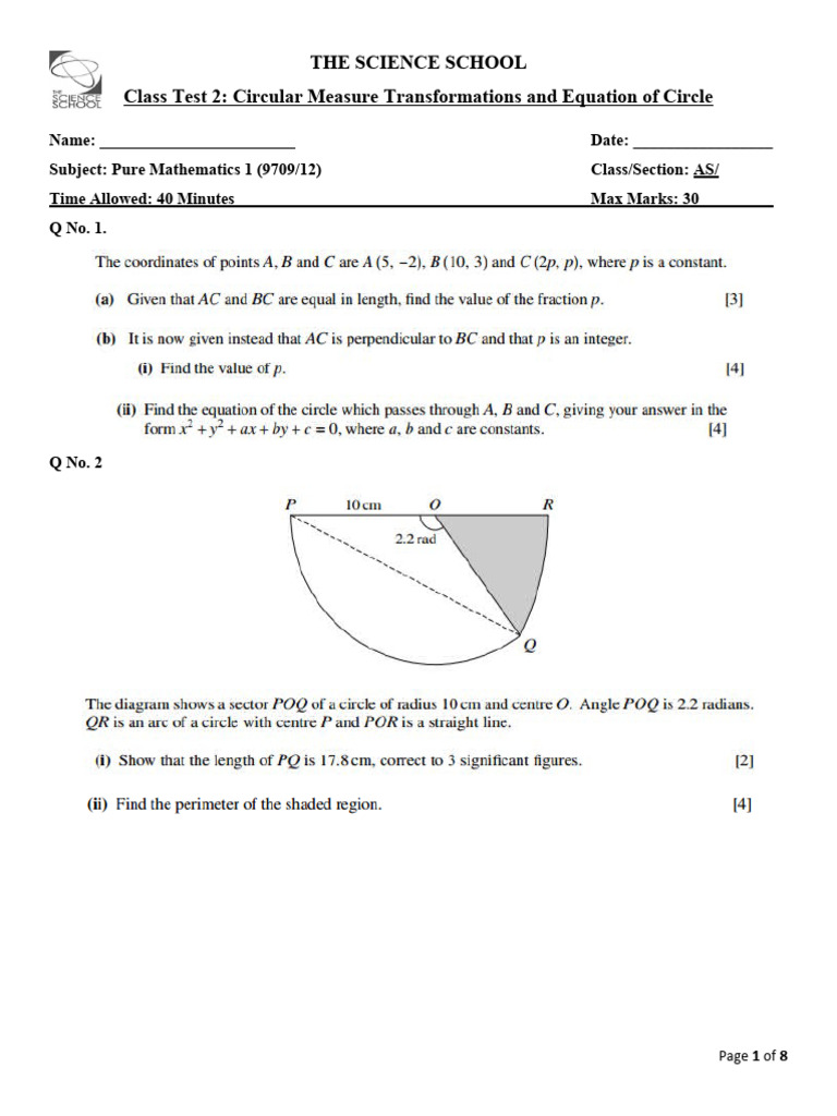 CT 2 Circular Measure Transformations and Equation of Circle | PDF