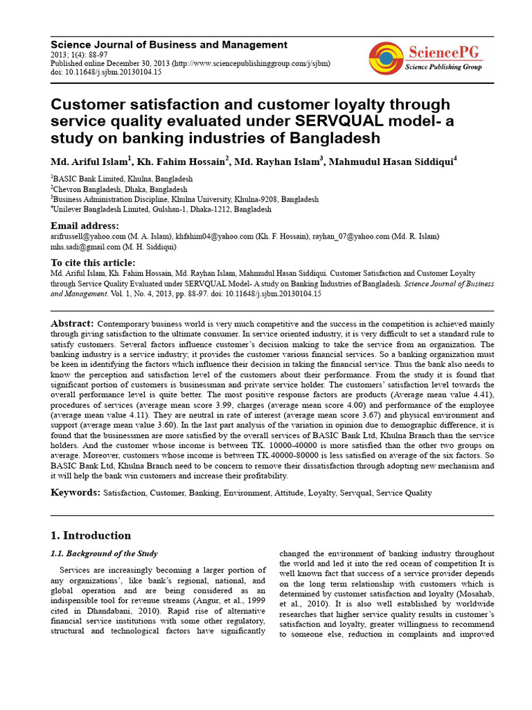 Customer Satisfaction and Customer Loyal | PDF | Customer Satisfaction | Banks