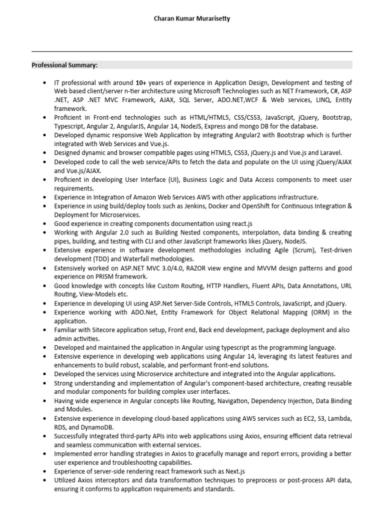 Charan Kumar Resume | PDF | Angular Js | World Wide Web