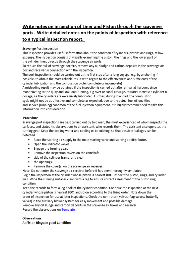 Scavenge Port Inspection | PDF | Piston | Cylinder (Engine)