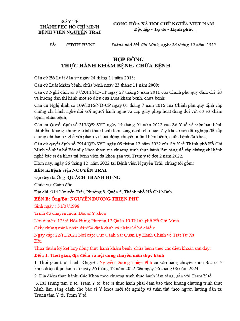 Mau Hop Dong Thuc Hanh 2023 Bs Hung Ky | PDF