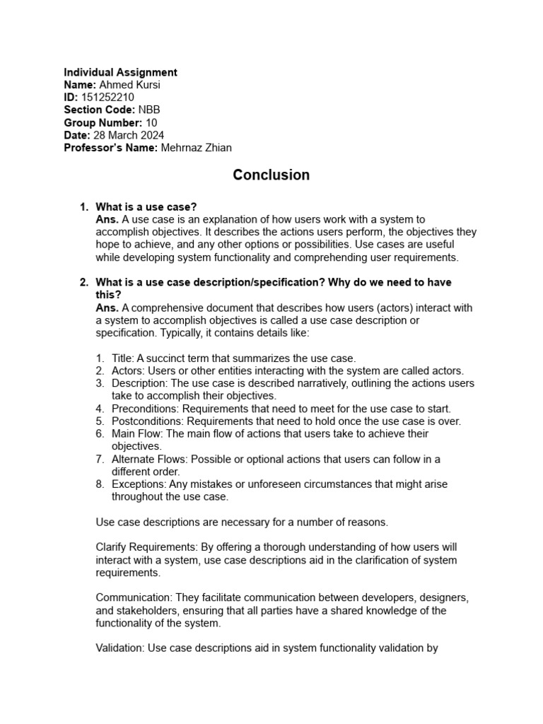 Individual Conclusion | PDF | Class (Computer Programming) | Use Case