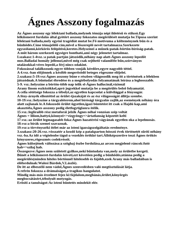 Ágnes Asszony Fogalmazás | PDF