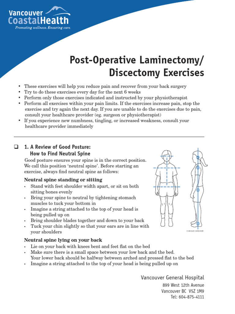 Post-Op Back Surgery Exercise Guide | PDF | Anatomy | Musculoskeletal ...