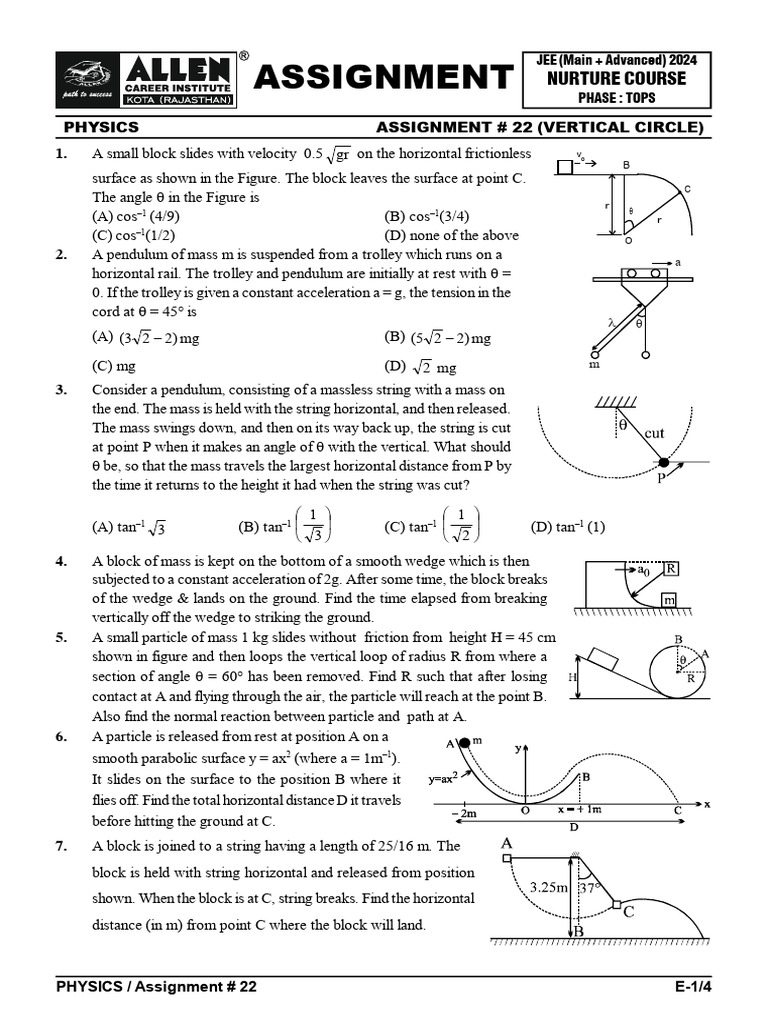 Vertical Circular Motion Assignments | PDF | Mass | Force