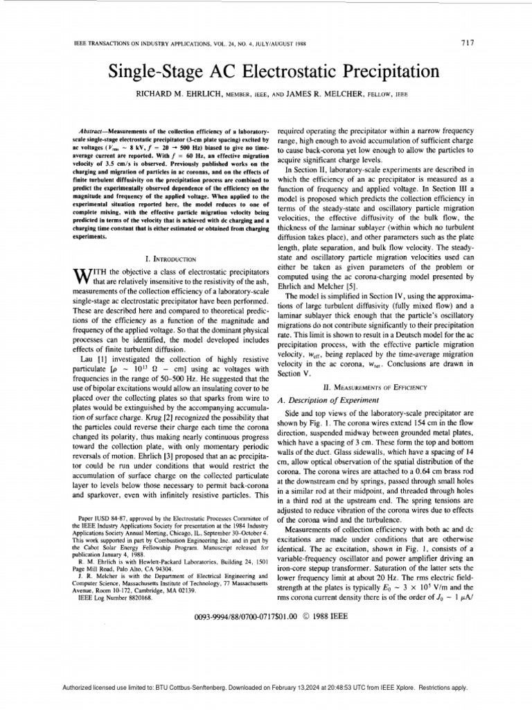 Single-Stage AC Electrostatic Precipitation | PDF | Alternating Current ...
