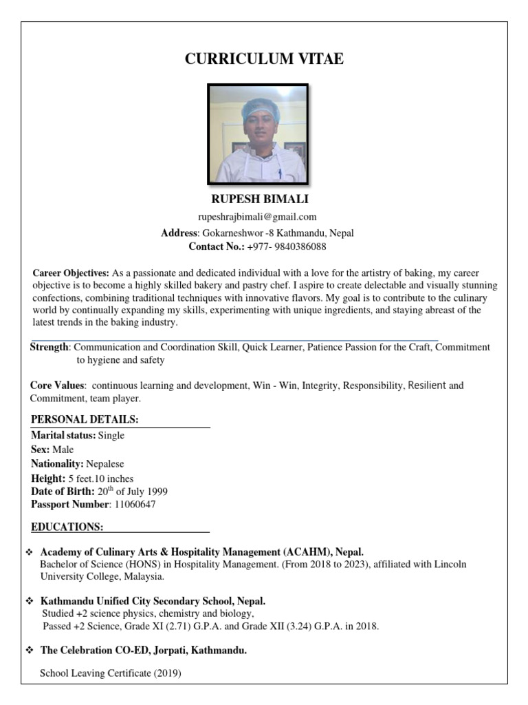 Rupesh CV Baking and Pastry Updated 2024 | PDF | Cakes | Baking