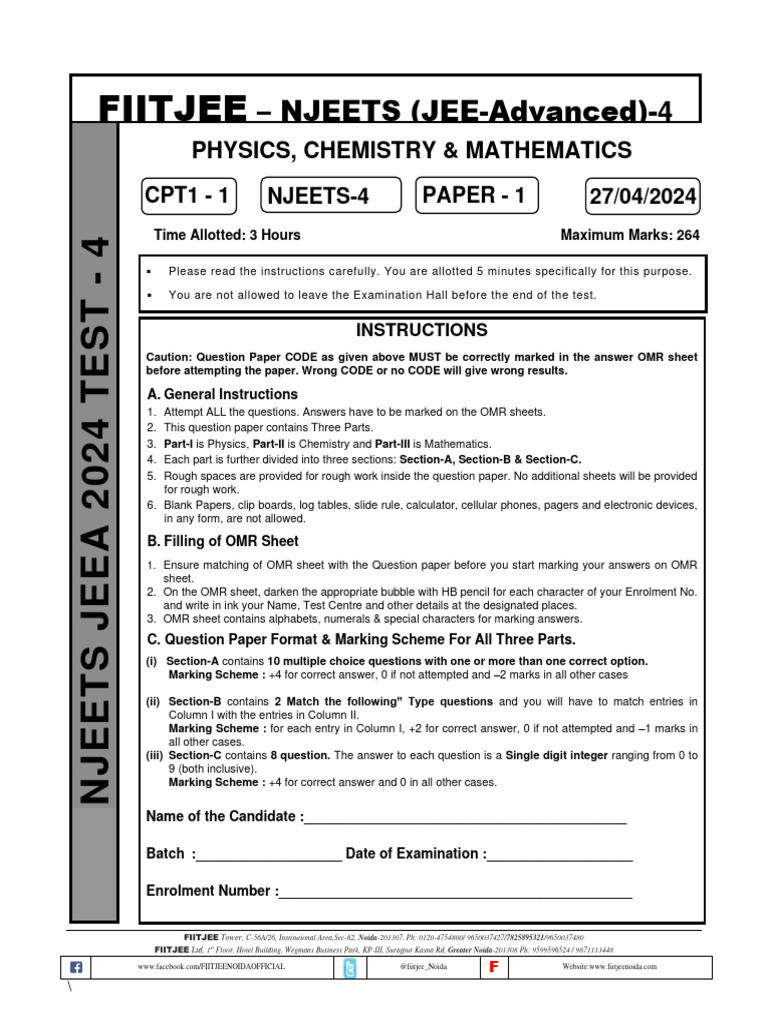 JEE Advanced Practice Test Paper | PDF | Angular Momentum | Collision