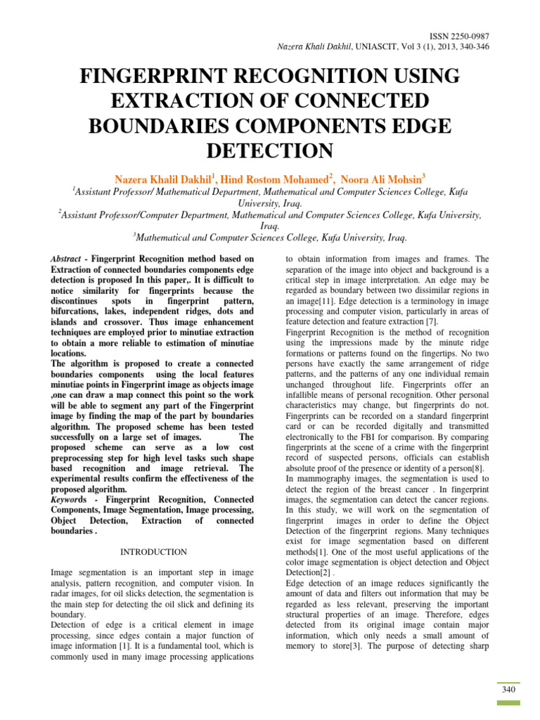 Fingerprint Recognition Using Extraction of Connected Boundaries Components Edge Detection | PDF ...