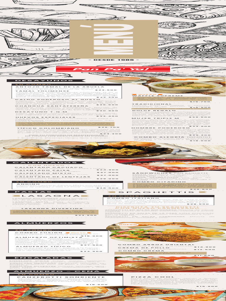 Menú Desayunos Pan Pa' Ya! | PDF | ensalada | Cocina occidental