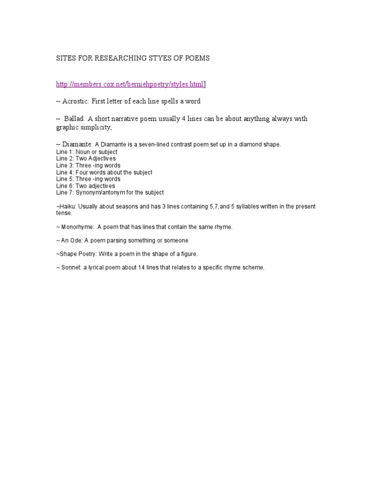Monorhyme Poem Styles Explained | PDF | Poetry