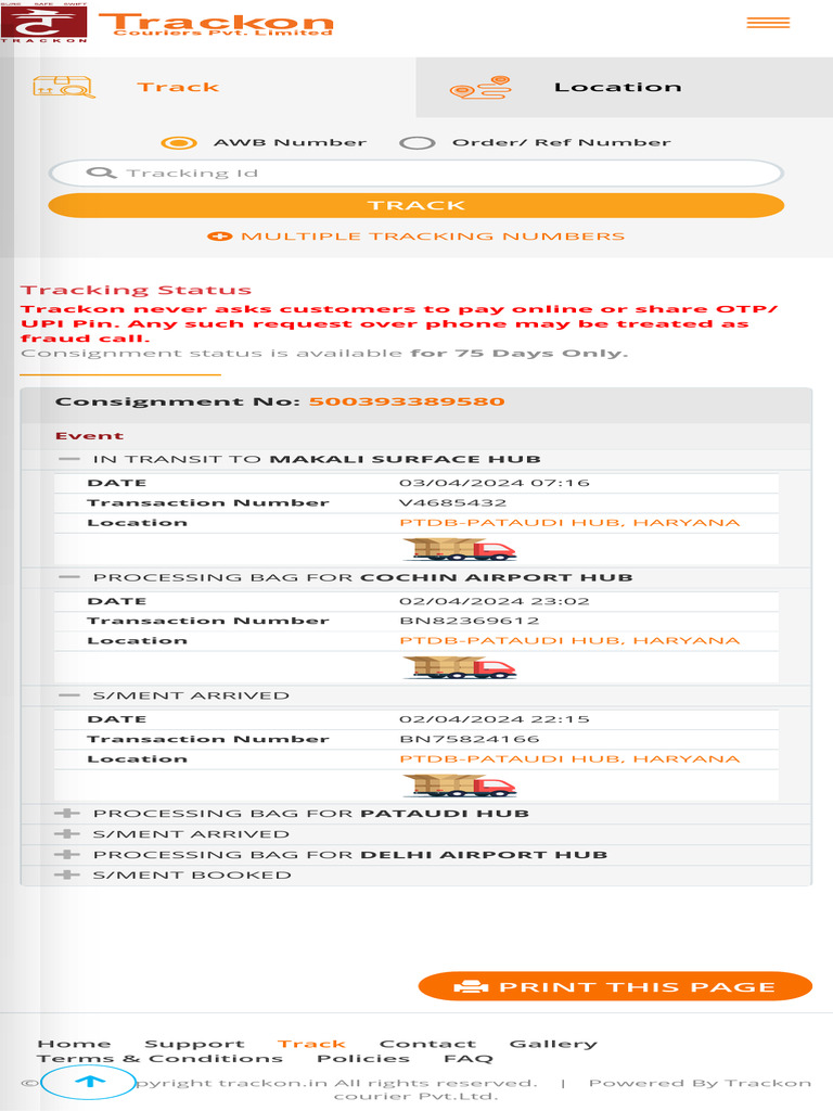Trackon Courier Status Updates | PDF