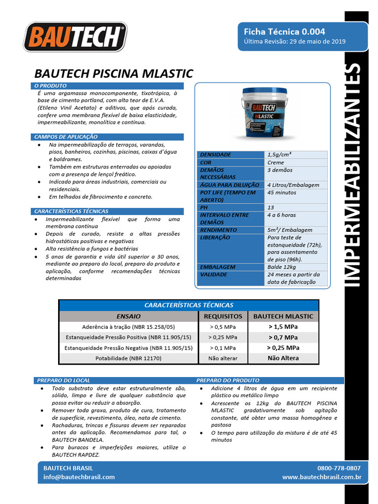 FT 0.004 Bautech Pscina Mlastic | PDF | Argamassa (alvenaria) | Materiais