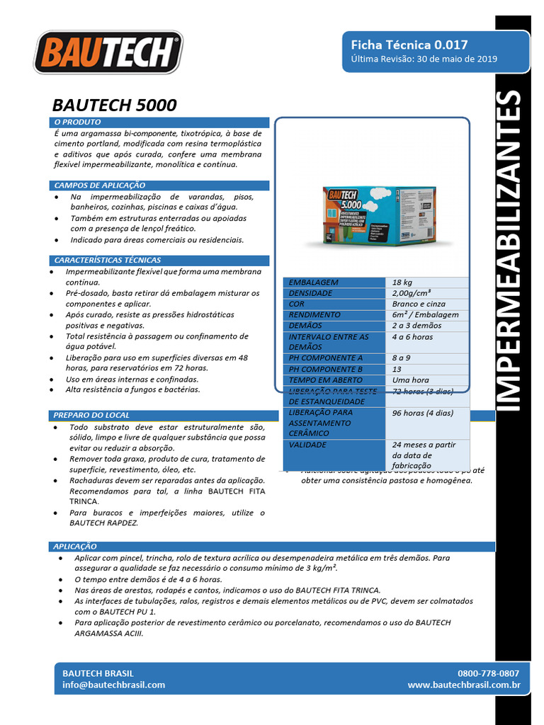 FT 0.015 Bautech 5000 | PDF | Argamassa (alvenaria) | Embalagem e rotulagem
