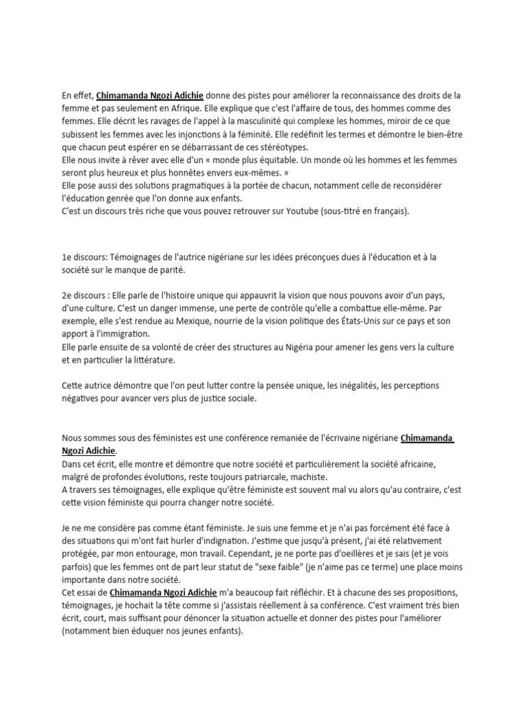 Nous Sommes Tous Des Feministes | PDF | Féminisme | Études des genres