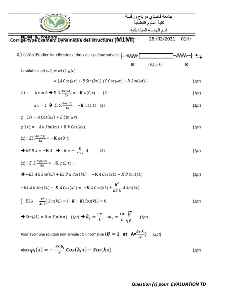 Corrigé-Type Examen Dynamique Des Structures | PDF