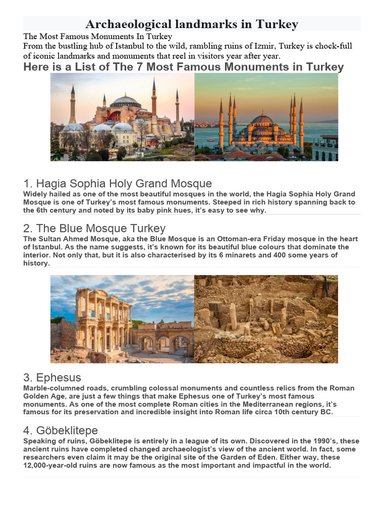 Archaeological Landmarks in Turkey | PDF | Turkey | Istanbul
