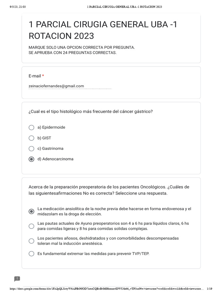 1 PARCIAL CIRUGIA GENERAL UBA -1 ROTACION 2023 | PDF | Colitis ulcerosa | Cirugía