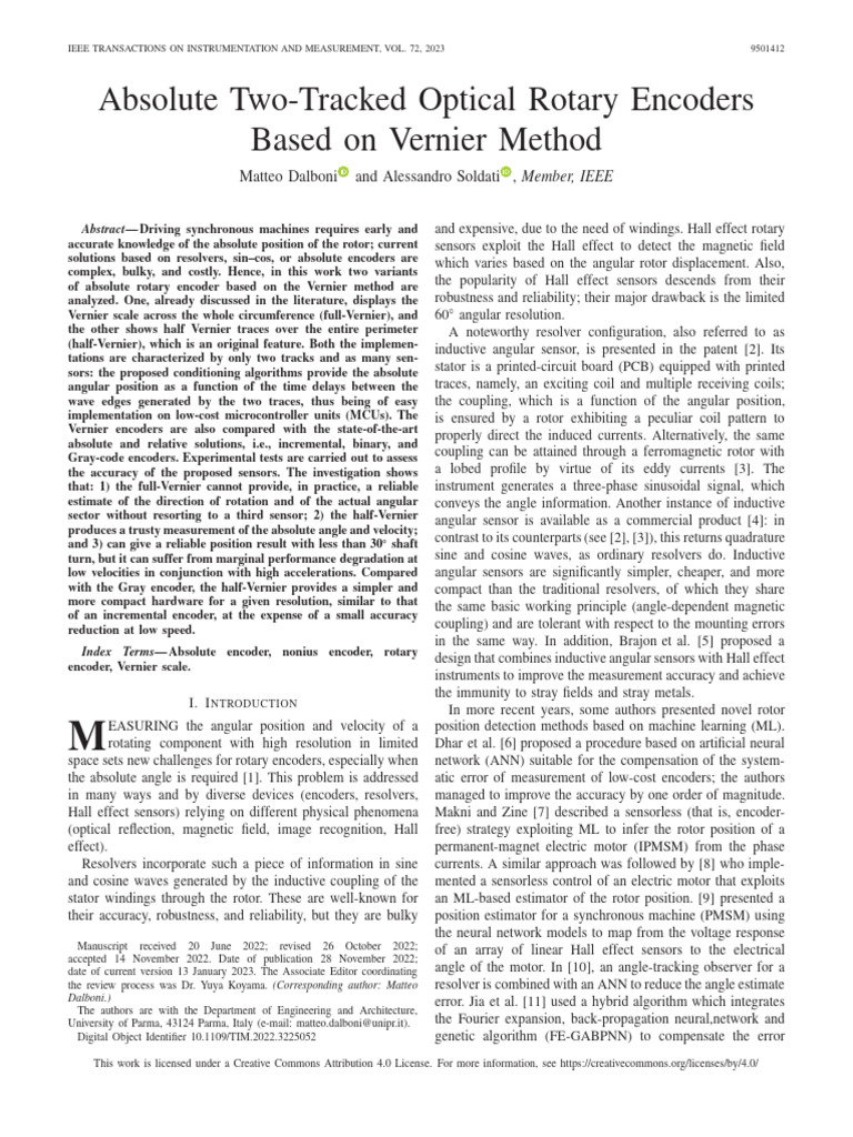 Absolute Two-Tracked Optical Rotary Encoders Based On Vernier Method | PDF | Angle | Electrical ...
