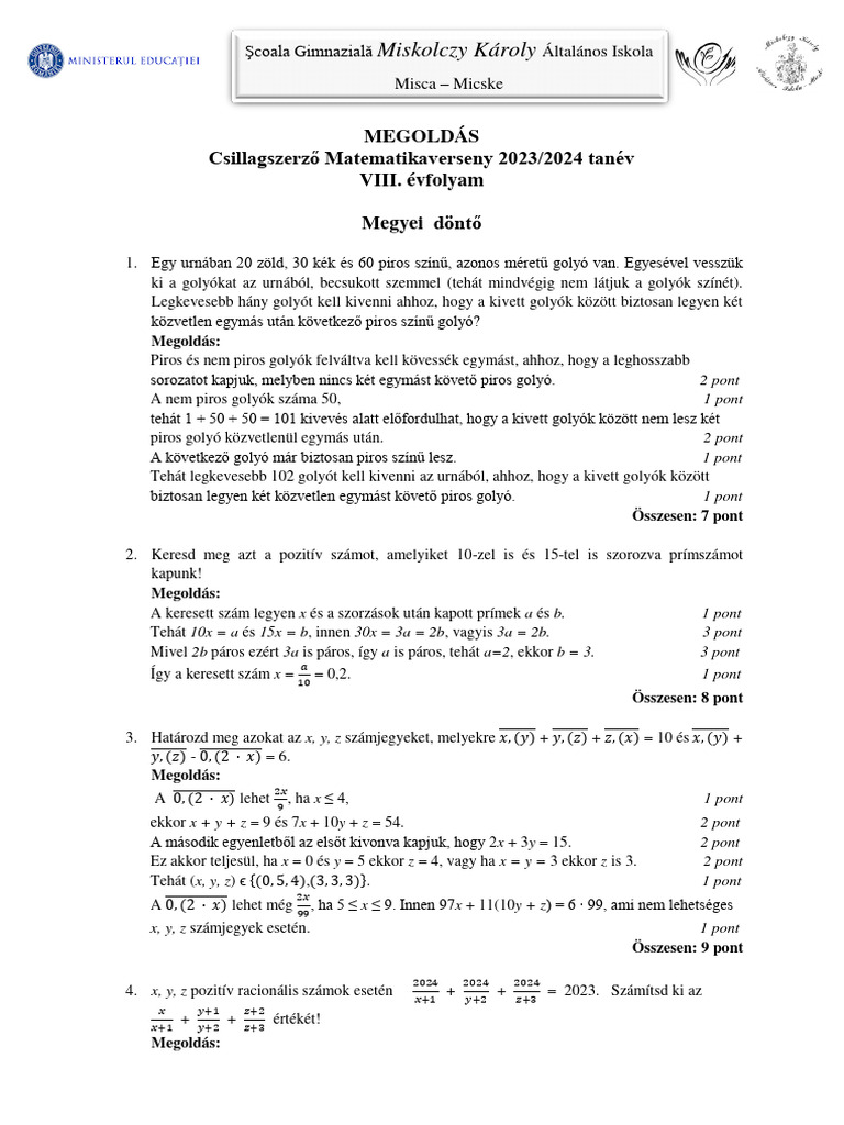 8 Megoldás Megyei Donto VIII Osztály 2023 - 24 | PDF
