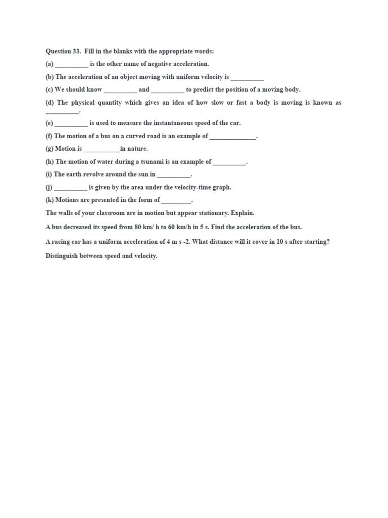 Physics Motion and Acceleration Quiz | PDF | Teaching Methods ...