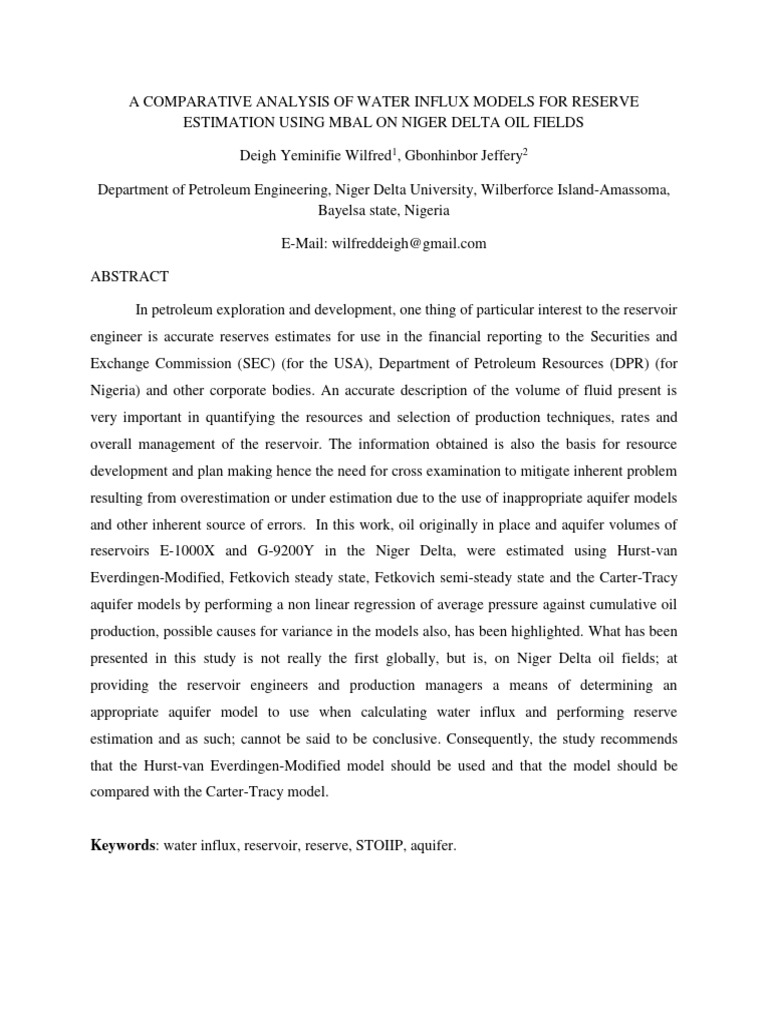 A Comparative Analysis of Water Influx M | PDF | Petroleum Reservoir ...